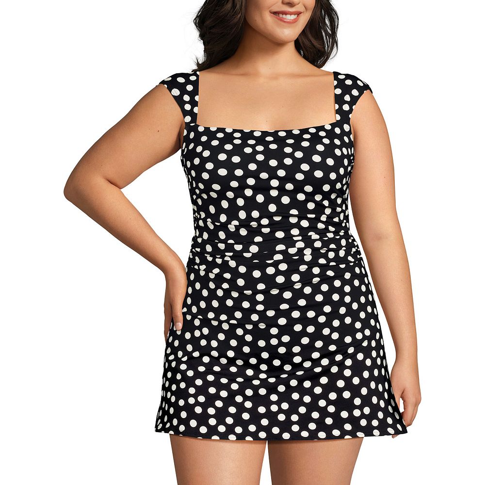 Plus Size Lands' End Smoothing Square Neck Ruched Swim Dress Swimsuit