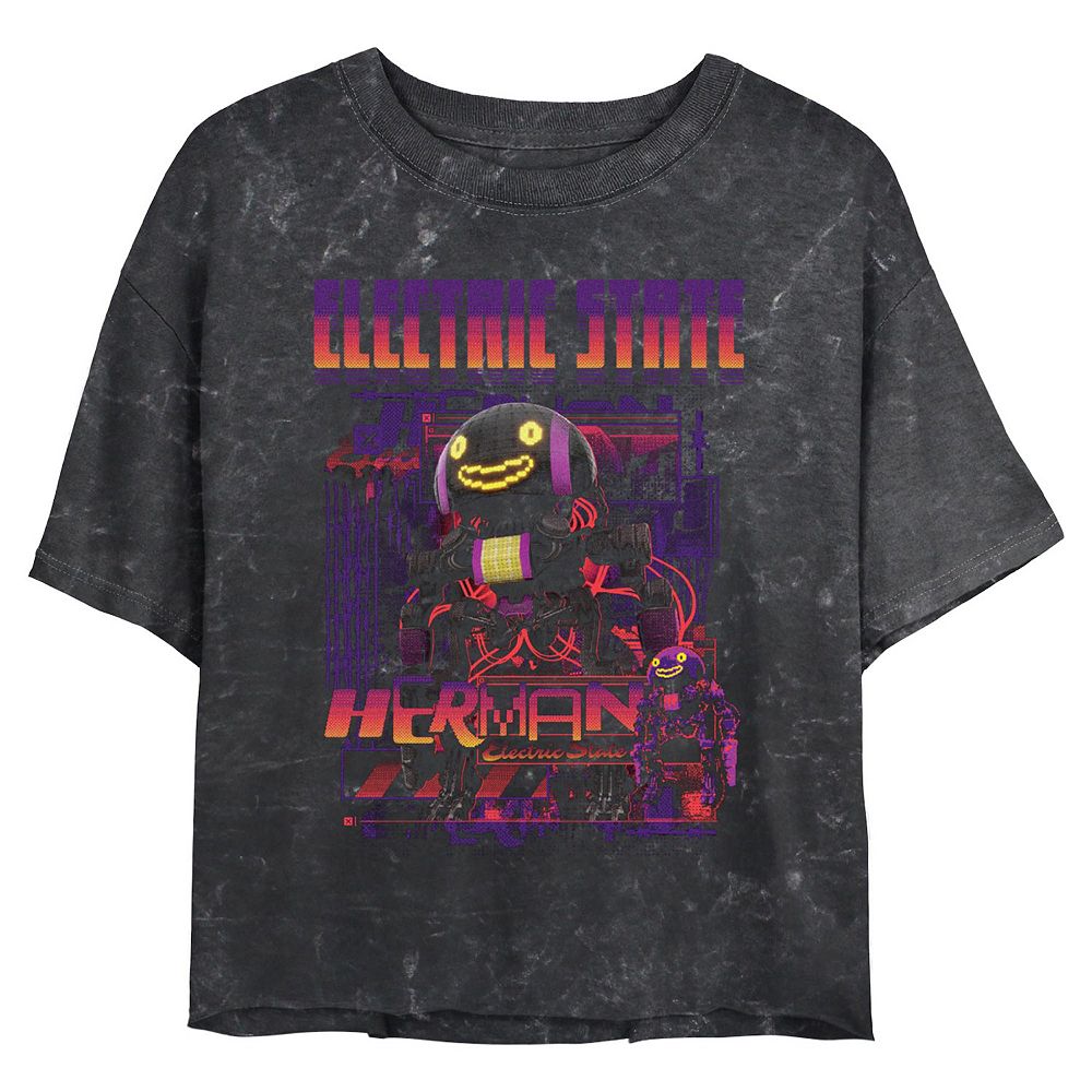 Juniors' The Electric State Glitch Herman Cropped Graphic Tee