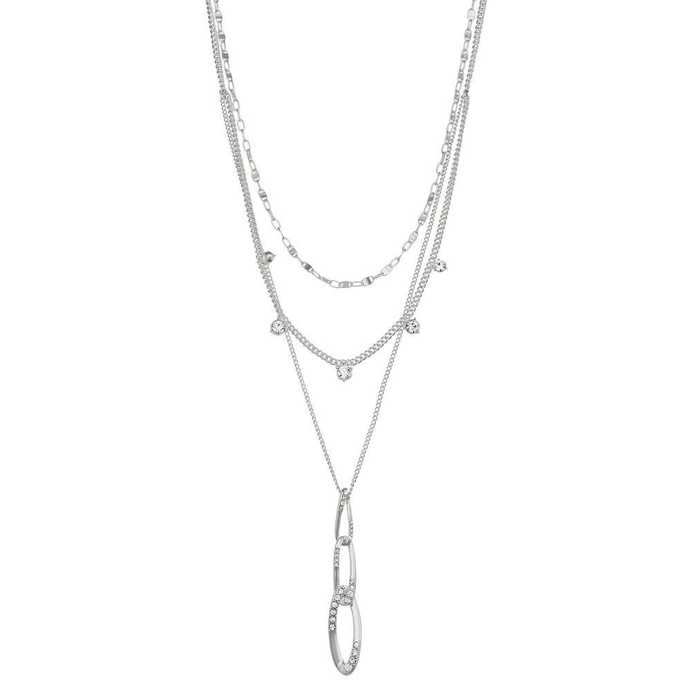 Nine West Silver Tone Multi-Row Necklace with Simulated Crystal