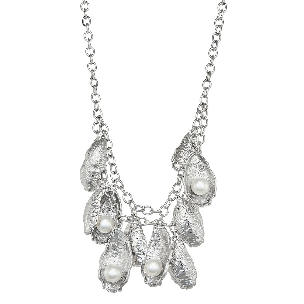 Simply Vera Vera Wang Silver Tone Simulated Pearl Oyster Frontal Necklace