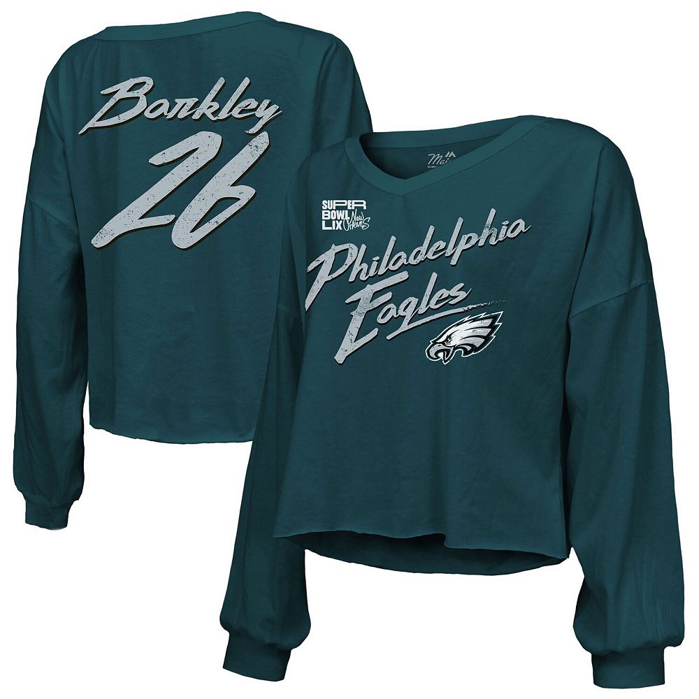 Women's Majestic Threads Saquon Barkley Midnight Green Philadelphia Eagles Super Bowl LIX Name ...