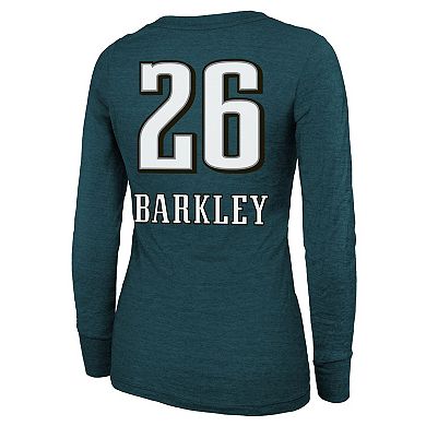 Women's Majestic Threads Saquon Barkley Midnight Green Philadelphia Eagles Super Bowl LIX Player ...