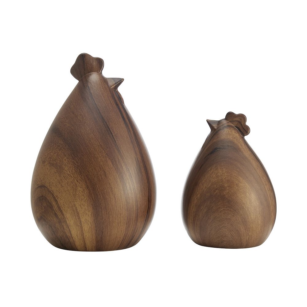 Hona Set of 2 Modern Abstract Walnut Finish Tabletop Hen Chicken ...