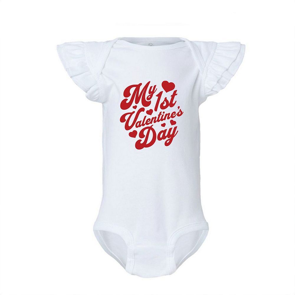 First Valentine's Cursive Baby Flutter Sleeve Bodysuit