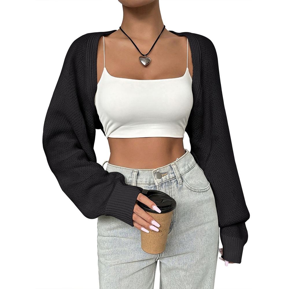 Women's Shrugs Long Sleeve Knit Cropped Bolero Shrug Open Front Casual ...