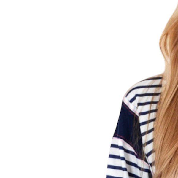Women's Striped Crew Neck Sweatshirt with Contrast Sleeves