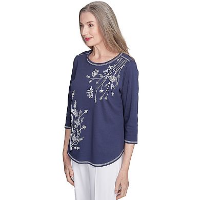 Women's Alfred Dunner Asymmetric Floral Embroidered Top