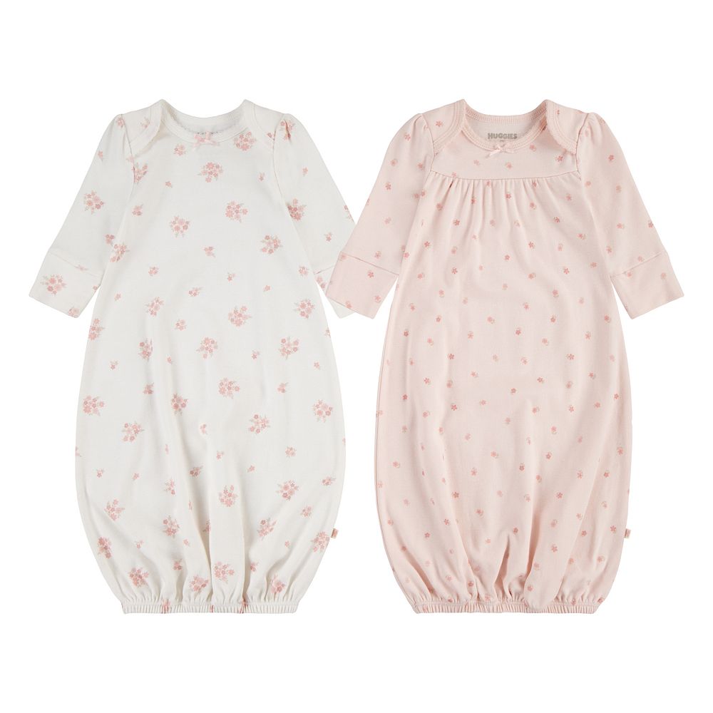 Newborn Baby Girls Huggies Babywear 100% Organic Floral Sleeper Gowns 2 ...
