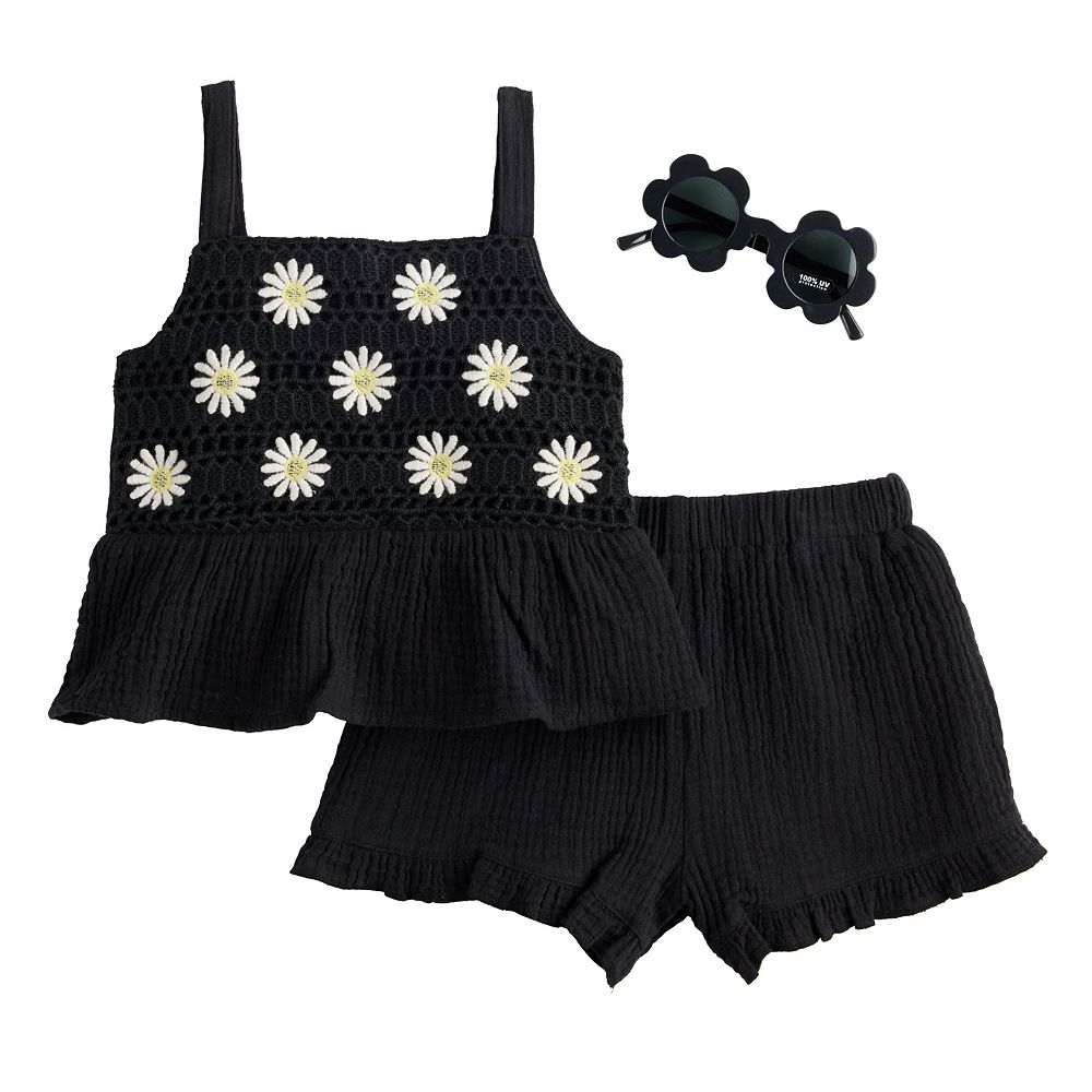 Toddler Girls BTween 2-Piece Crochet Top & Crinkle Gauze Ruffle Shorts Set