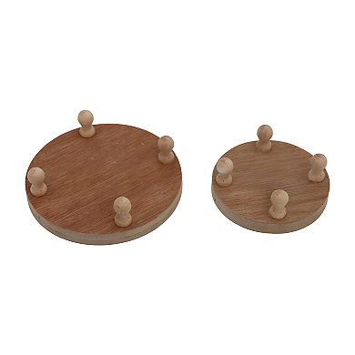 Parisloft Set of 2 Round Wood Plant Stand with Wood Beads, Whitewashed ...
