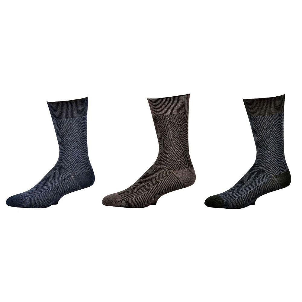 Men's Rayon Dark Herringbone Crew 3 Pr. Pack Socks