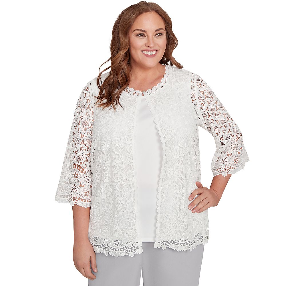 Plus Size Alfred Dunner Embellished Lace Two-in-One Top