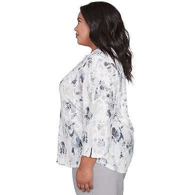 Plus Size Alfred Dunner Monotone Floral Jacquard Top