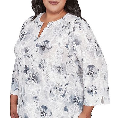 Plus Size Alfred Dunner Monotone Floral Jacquard Top