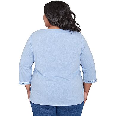 Plus Size Alfred Dunner Embroidered Daisy Split Neckline Top