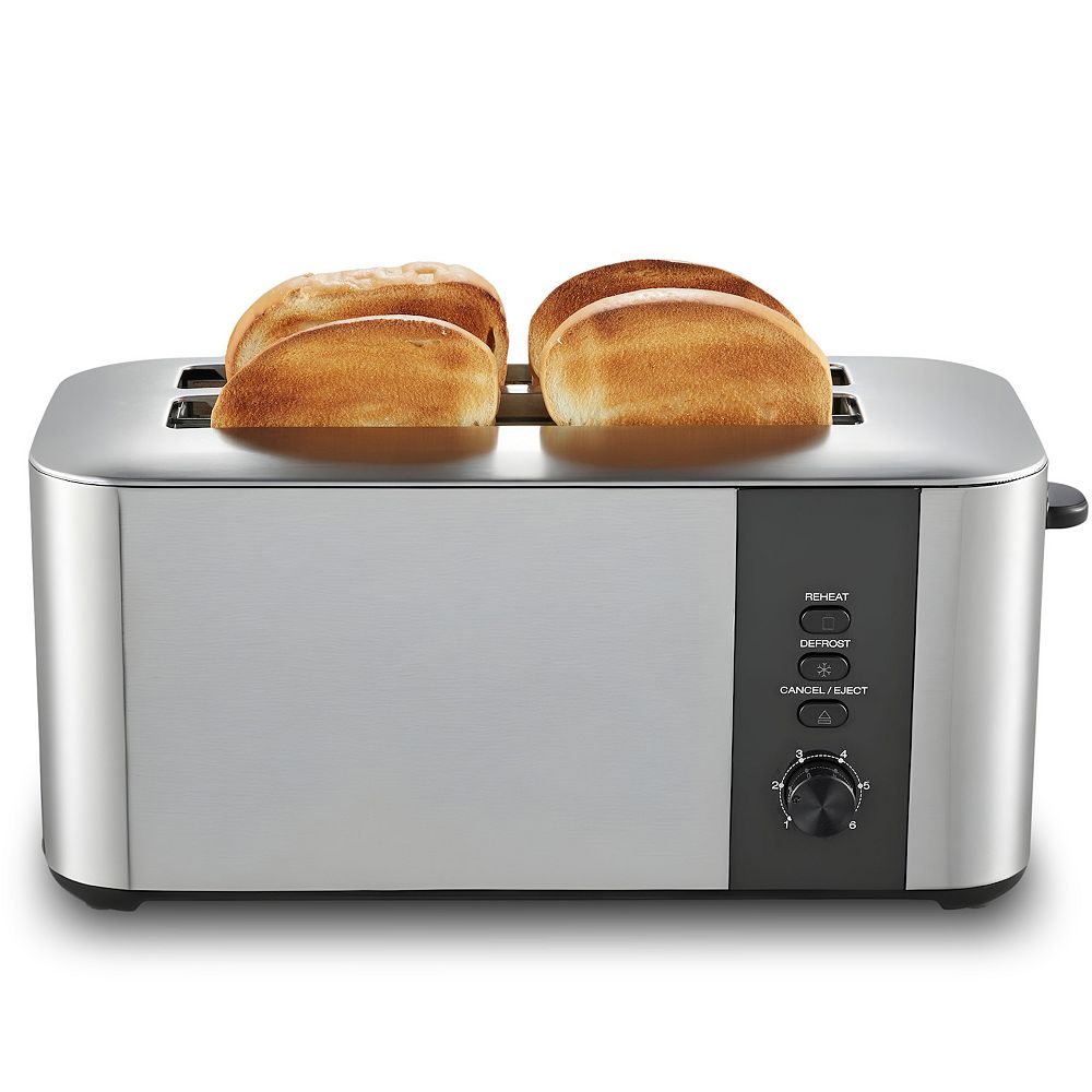 Elite Cuisine 4-Slice Stainless Steel Long Slot Toaster