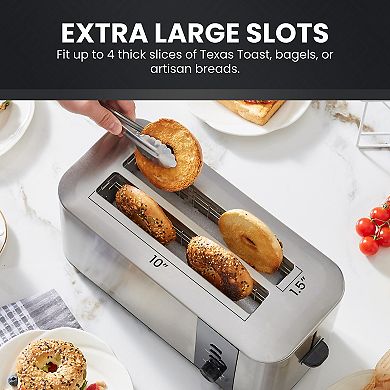 Elite Cuisine 4-Slice Stainless Steel Long Slot Toaster