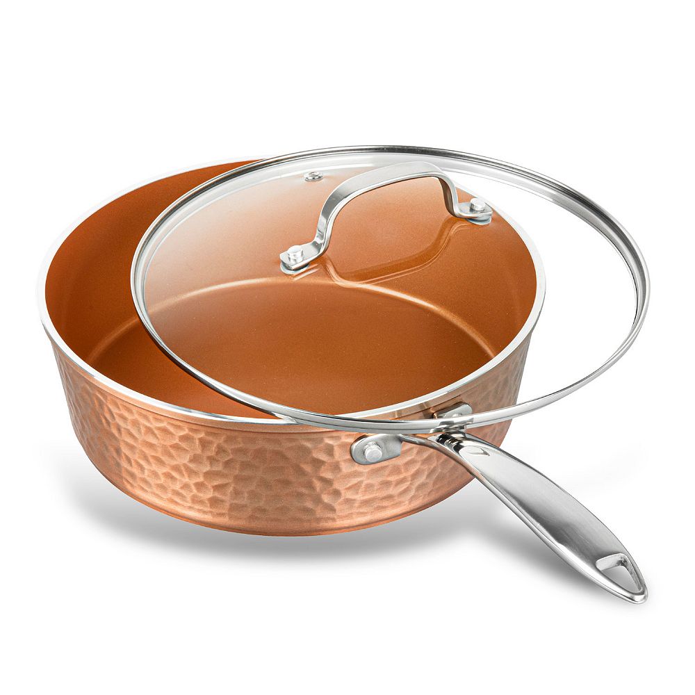 Gotham Steel Hammered Copper 4-quart Nonstick Deep Sauté Pan with Glass Lid