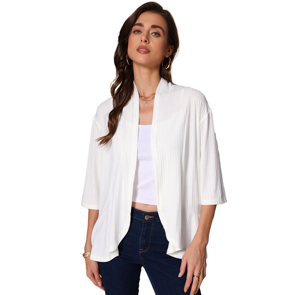 Casual Open Front Cardigans for Women's Lightweight 3/4 Sleeve Irregular Hem Cardigan