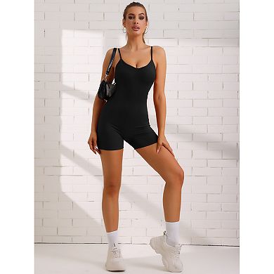 Women's V Neck Sleeveless Unitard Adjustable Strap Rompers Sling Shorts ...