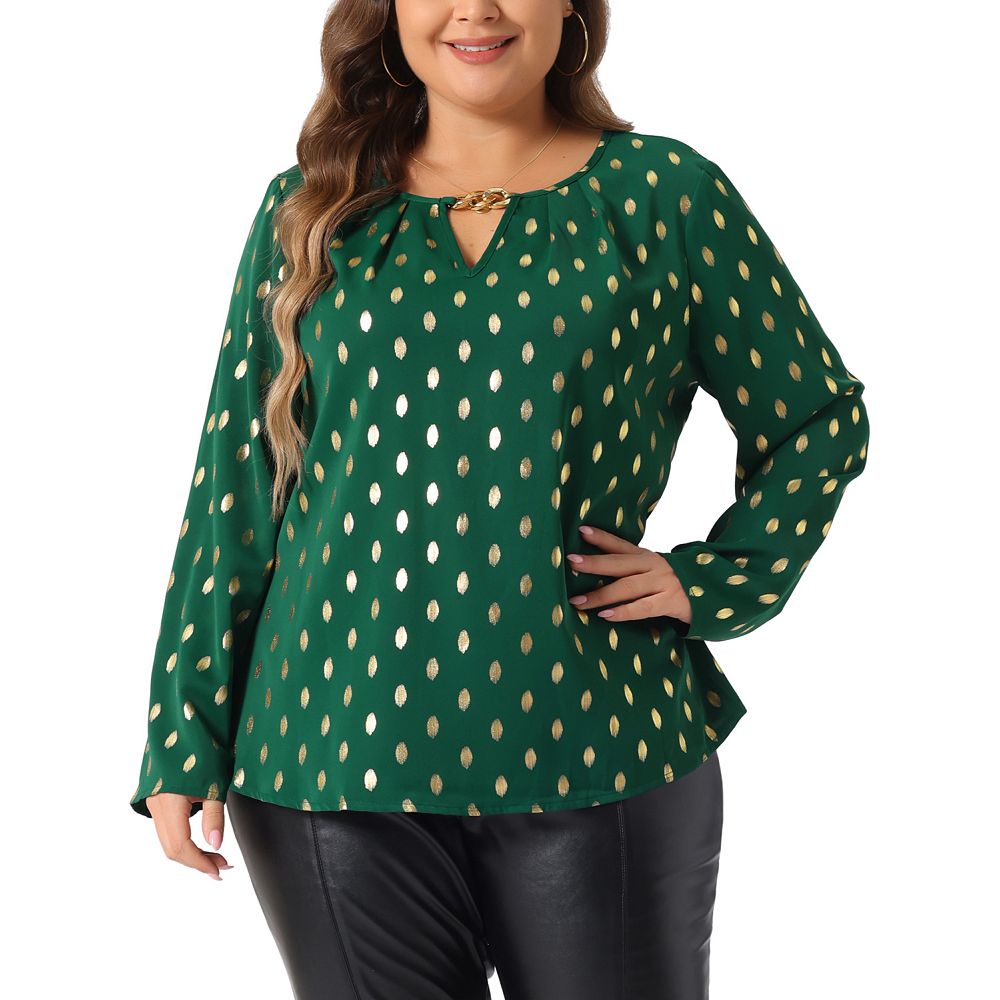 Plus Size Women's Metallic Shiny Dots Shirt V Neck Long Sleeve Blouse ...