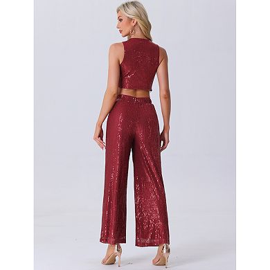 Sequin Sets for Women's Sparkle Tank Top Wide Legs Pants Cocktail Two ...