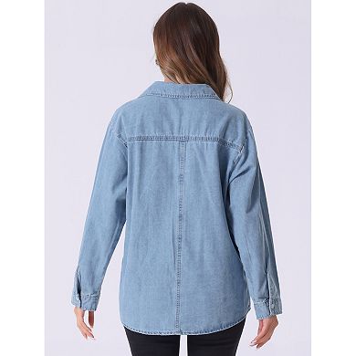 Denim Pullover Blouse for Women's V Neck Collared Long Sleeve Casual ...