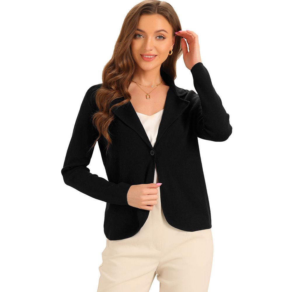 Women's Button Front Cropped Cardigan Casual Work Sweater Blazer Jacket