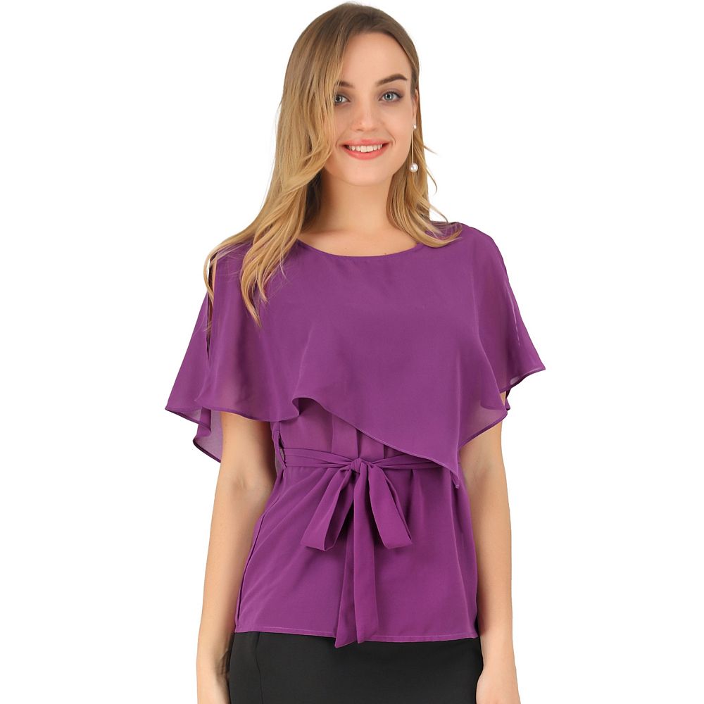 Women's Flowy Ruffled Overlay Layered Tie Waist Chiffon Poncho-Style ...