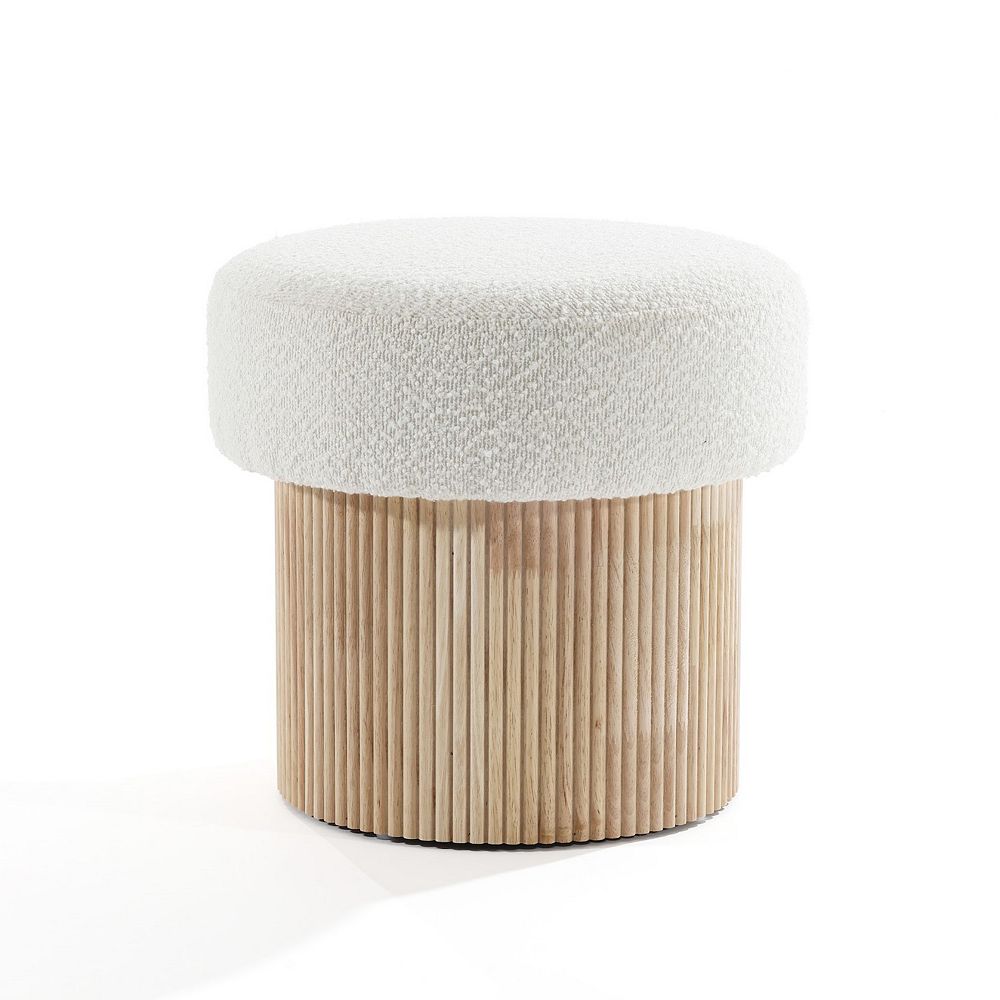 LuxenHome Modern Upholstered Ivory Footstool with Storage and Wood ...
