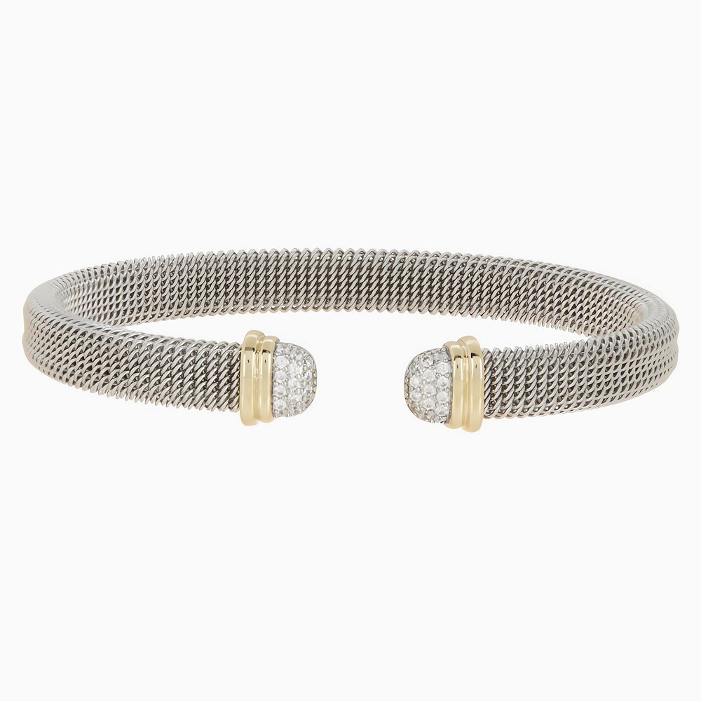 Juvell Two Tone 18k Gold Plated Cubic Zirconia Mesh Bangle Bracelet