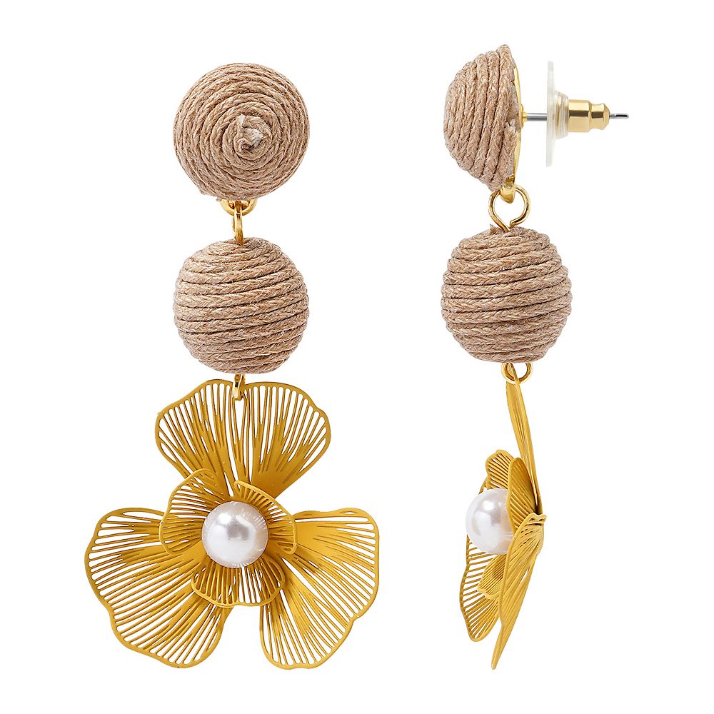Emberly Gold Tone Wrapped Flower Nickel Free Drop Earrings