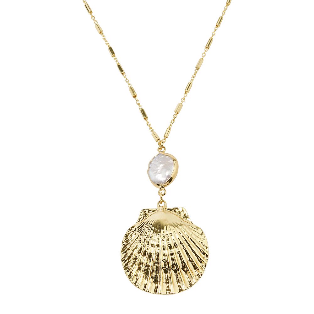 Emberly Gold Tone Long Chain Shell Pendant Necklace