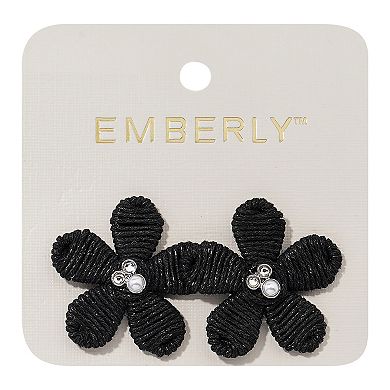 Emberly Silver Tone Black Wrapped Flower Nickel Free Post Earring