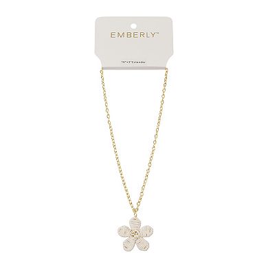 Emberly Gold Tone Beige Wrapped Chain Flower Pendant Necklace