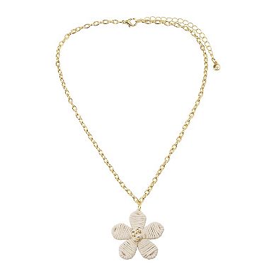 Emberly Gold Tone Beige Wrapped Chain Flower Pendant Necklace