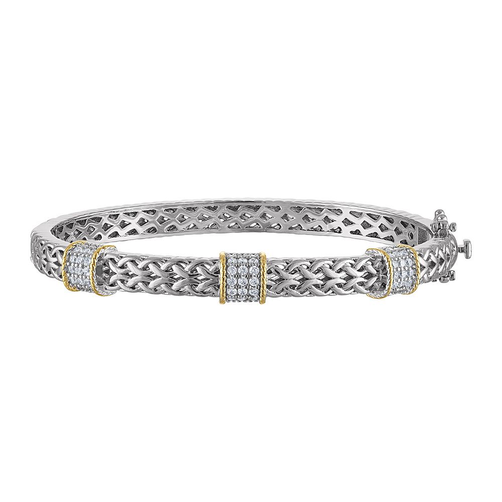 Ivy Sharpe Silver Tone Cubic Zirconia Weave Bangle Bracelet