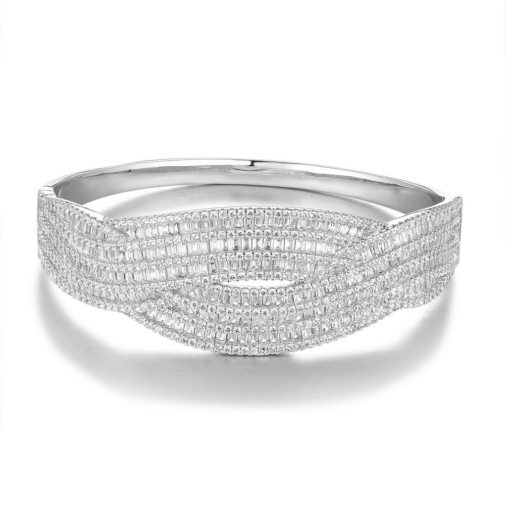 Ivy Sharpe Silver Plated Cubic Zirconia Crossover Bangle Bracelet