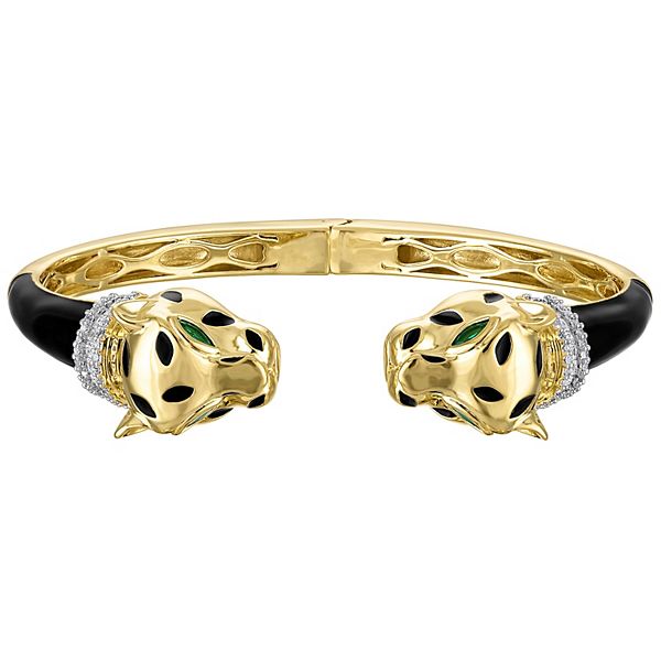 Ivy Sharpe 14k Gold Plated Enamel Panther Bangle Bracelet
