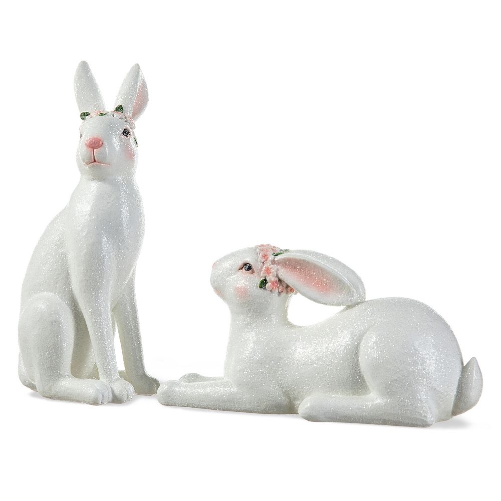 Glitzhome Set of Two 9.75"H Easter Table Decor, Resin Bunny Spring ...