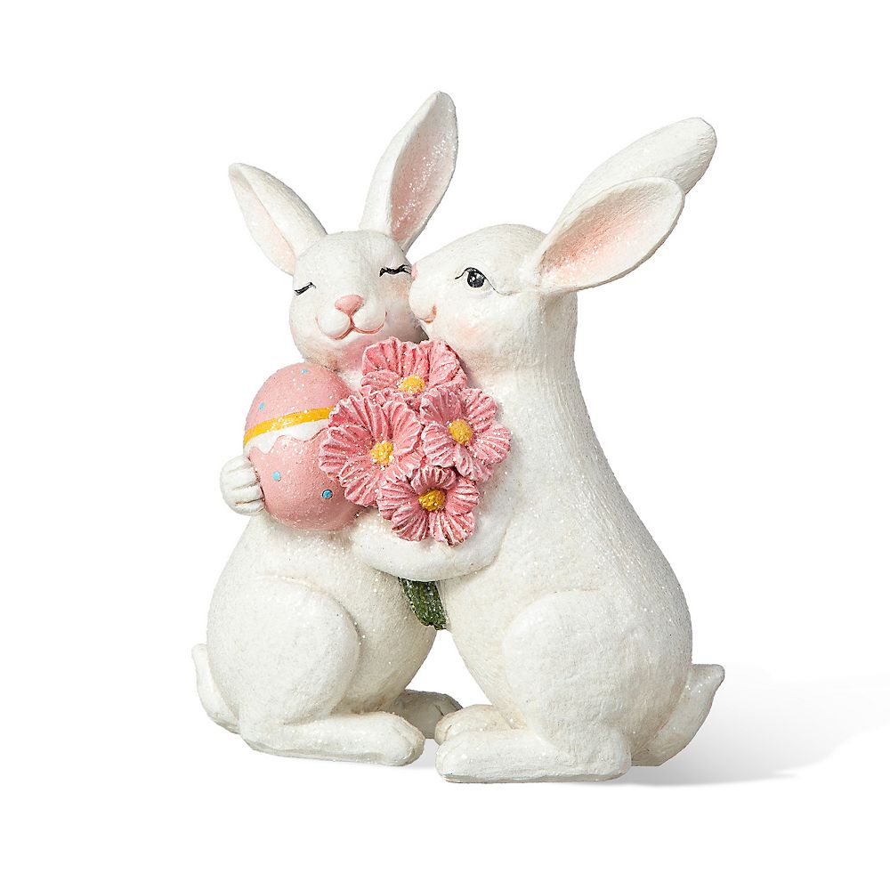 Glitzhome 7"H Easter Table Decor, Loving Bunny Resin Spring Table Decor