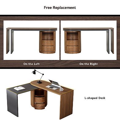 Merax 59" Modern L Shaped Desk, 360° Wood Rotating Desk,Executive ...