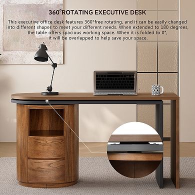 Merax 59" Modern L Shaped Desk, 360° Wood Rotating Desk,Executive ...