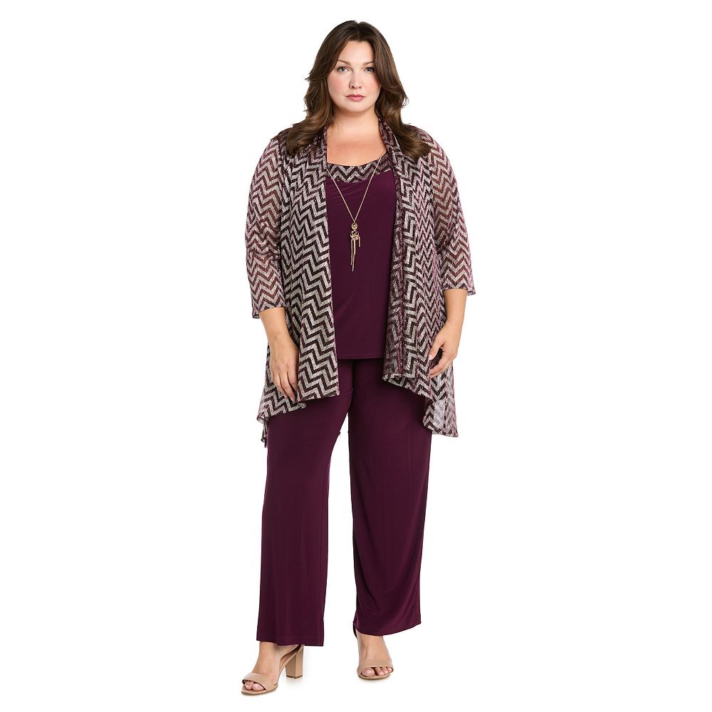 Plus Size R&M Richards Metallic Duster, Tank Top, Pants & Necklace Set