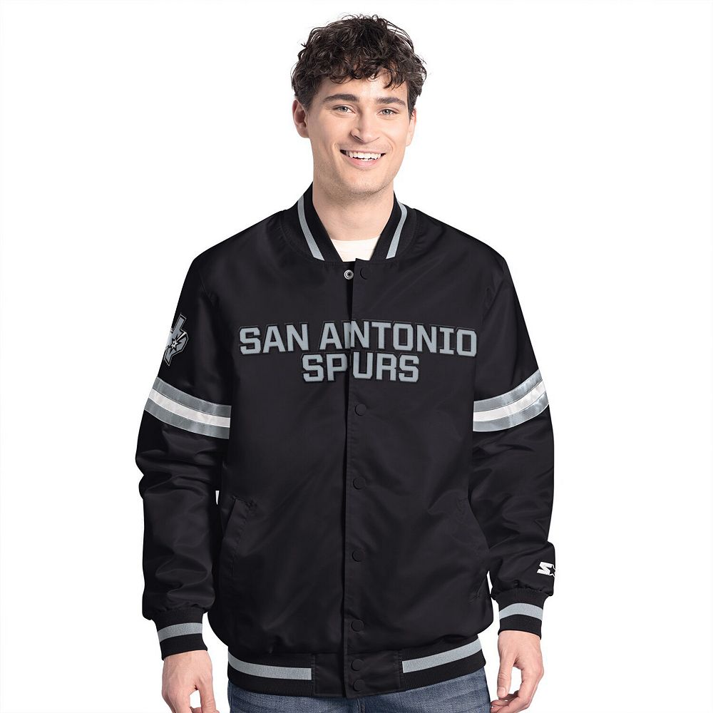 Men's Starter Black/Silver San Antonio Spurs Scout Full Snap Varsity Jacket