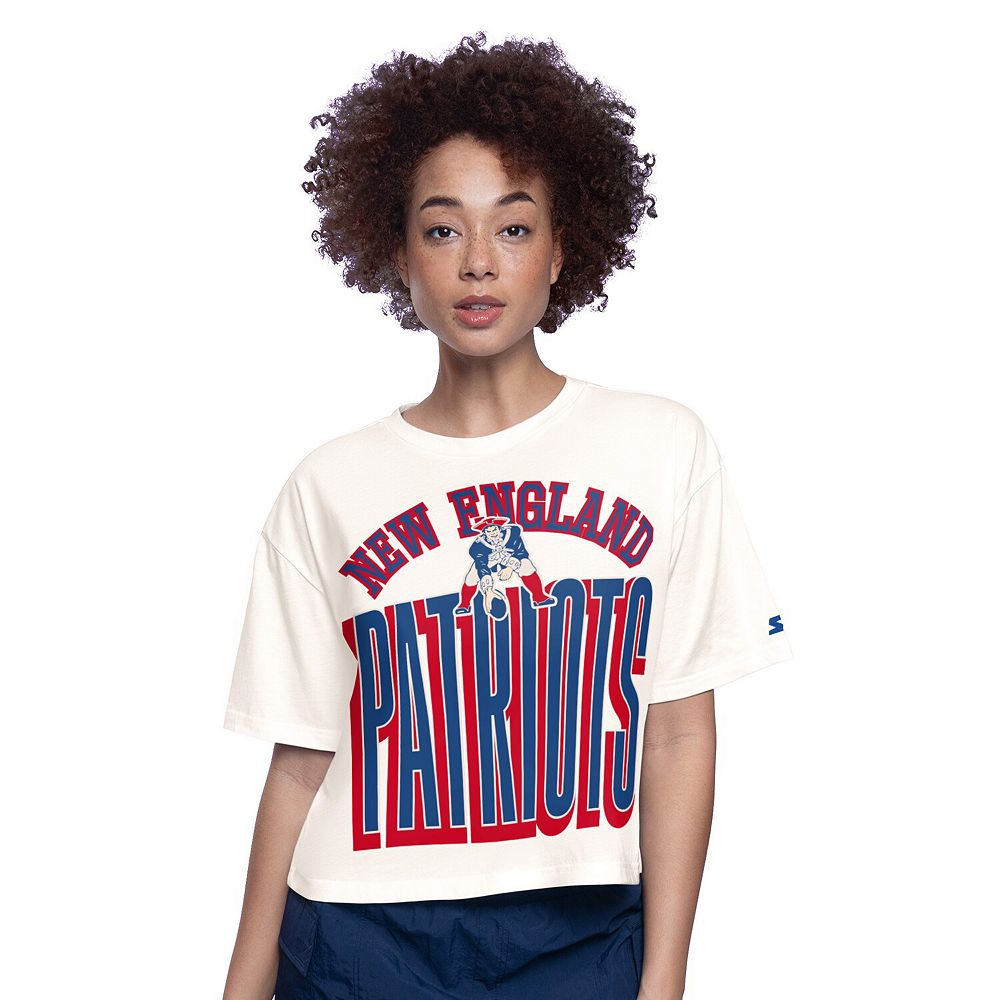 Women's Starter White New England Patriots Throwback Play the Ball Boxy ...
