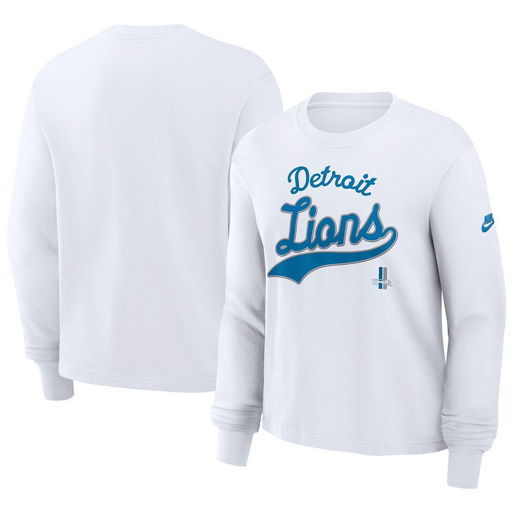 Women's Nike White Detroit Lions Essential Long Sleeve Boxy T-Shirt