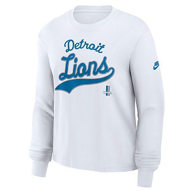 Women's Nike White Detroit Lions Essential Long Sleeve Boxy T-Shirt