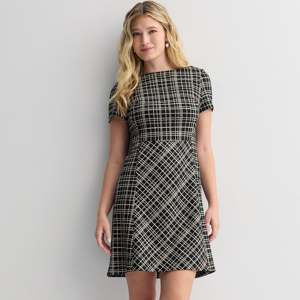 Women's Andrew Marc Short Sleeve Dress with Checkered Pattern