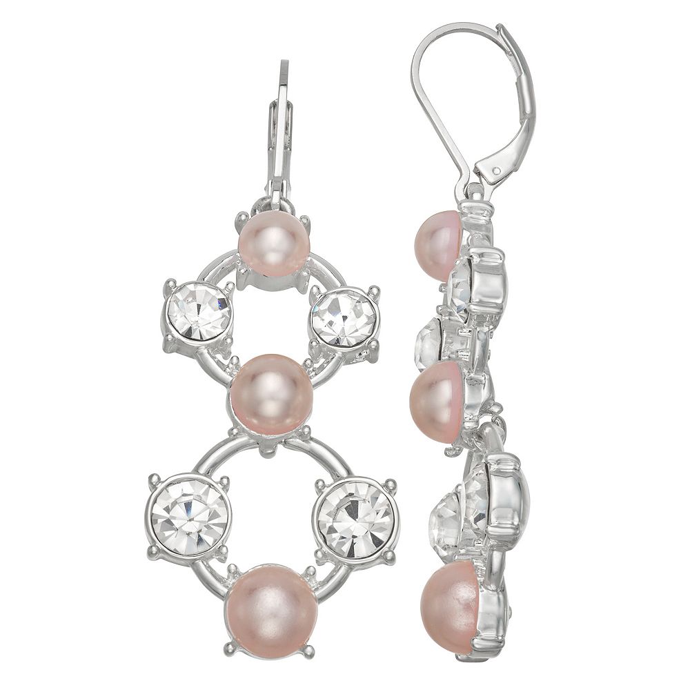 You're Invited Silver Tone Crystal & Simulated Pearl Pink Drop Earrings
